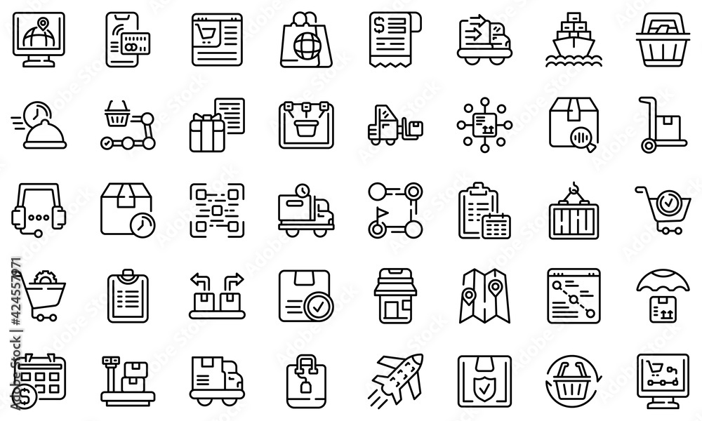 Ordering process icons set. Outline set of ordering process vector ...