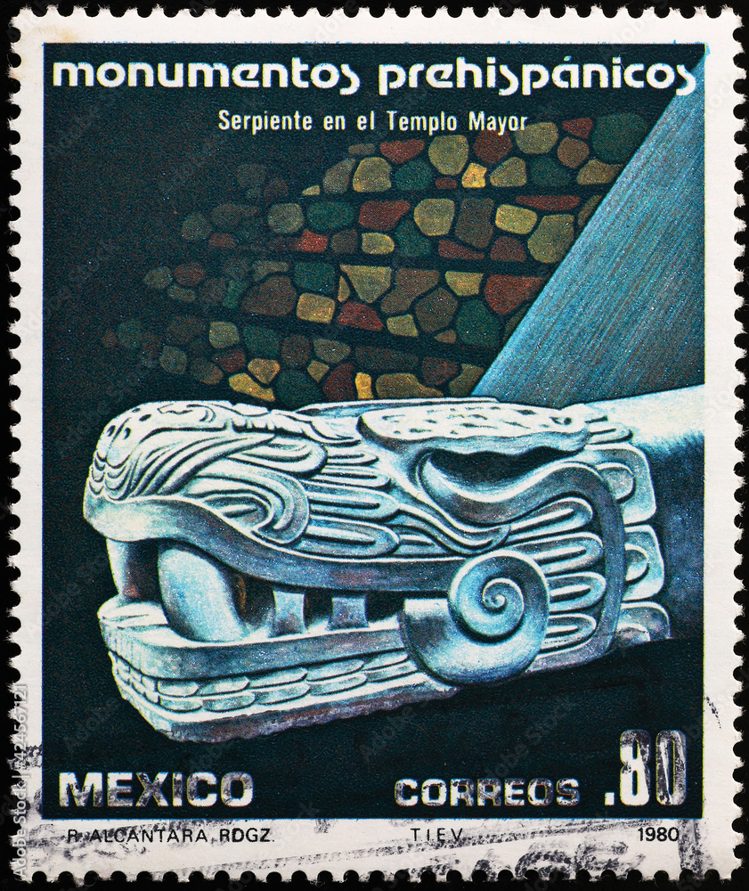 Pre-hispanic sculpture on mexican postage stamp Stock Photo | Adobe Stock