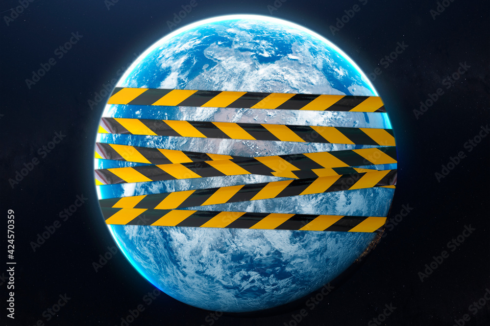planet earth behind the black and yellow line, quarantine, covid-19 ...