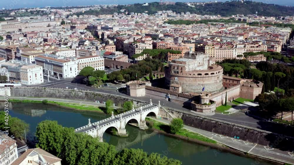 Aerial view of downtown Rome, Italy. City center with Mausoleum of ...