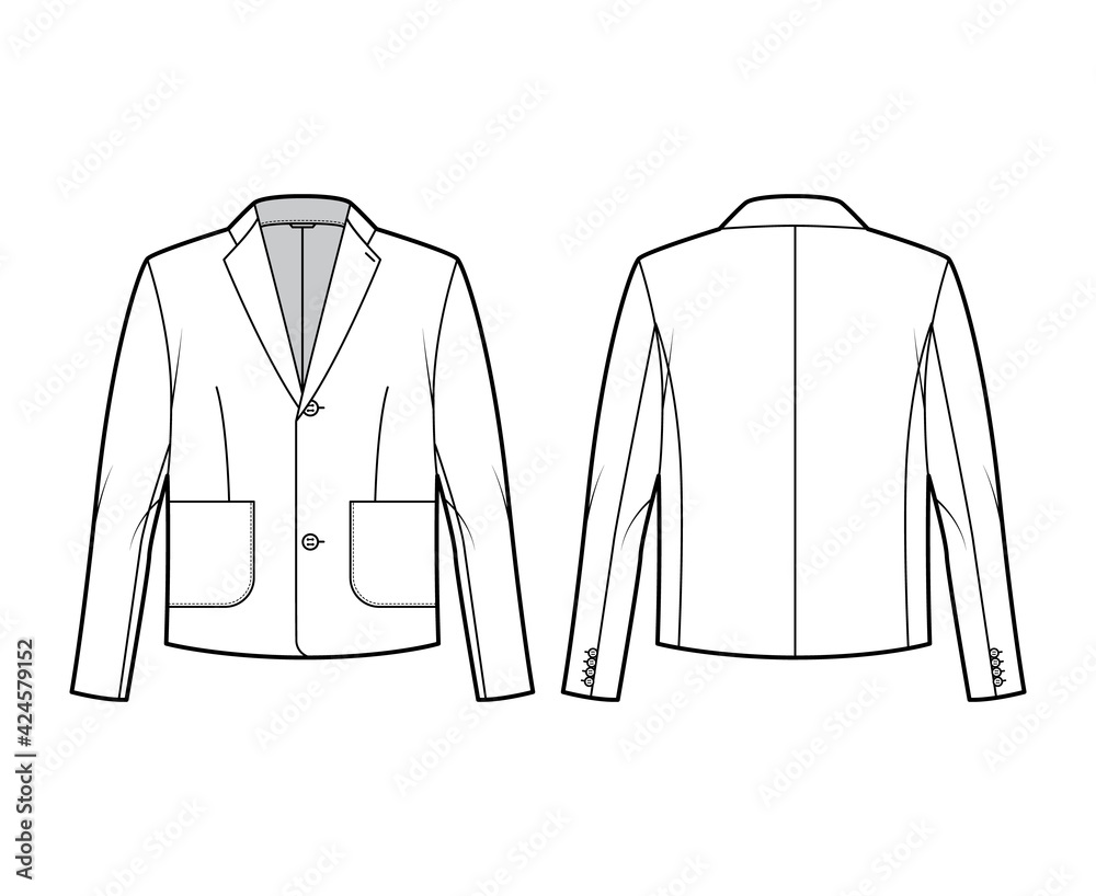 Blazer jacket suit technical fashion illustration with long sleeves ...