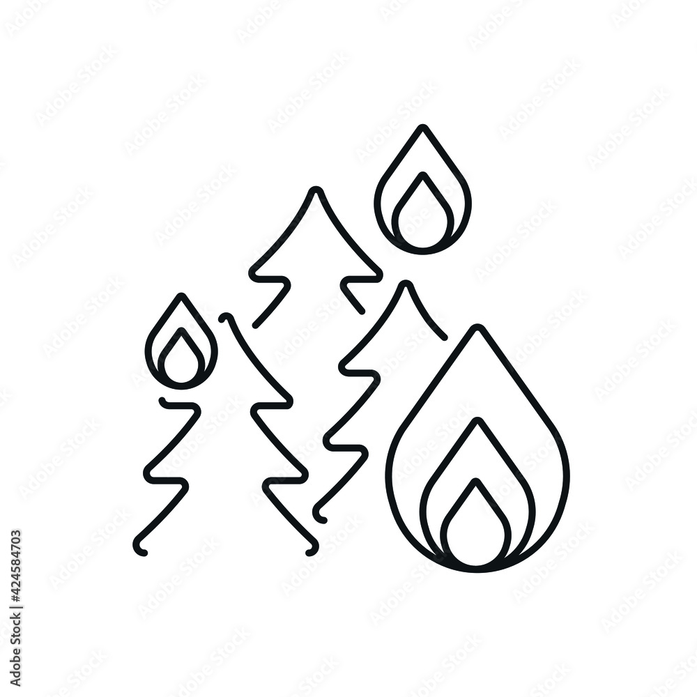 Forest fire. Water and Air pollution linear icon. Environmental ...