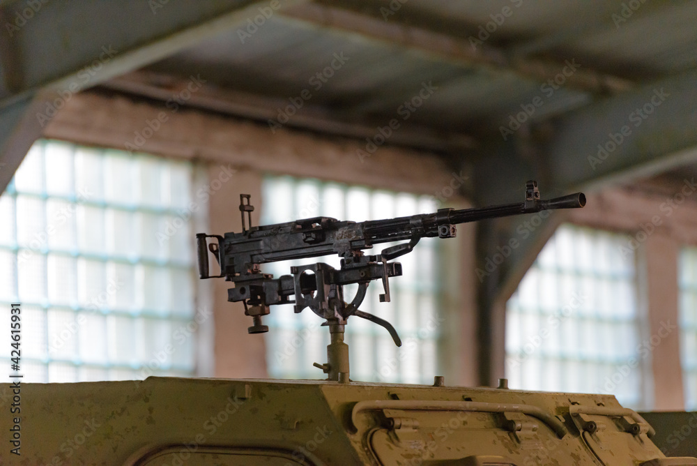 Military equipment of the second world war. Machine gun on the roof of ...