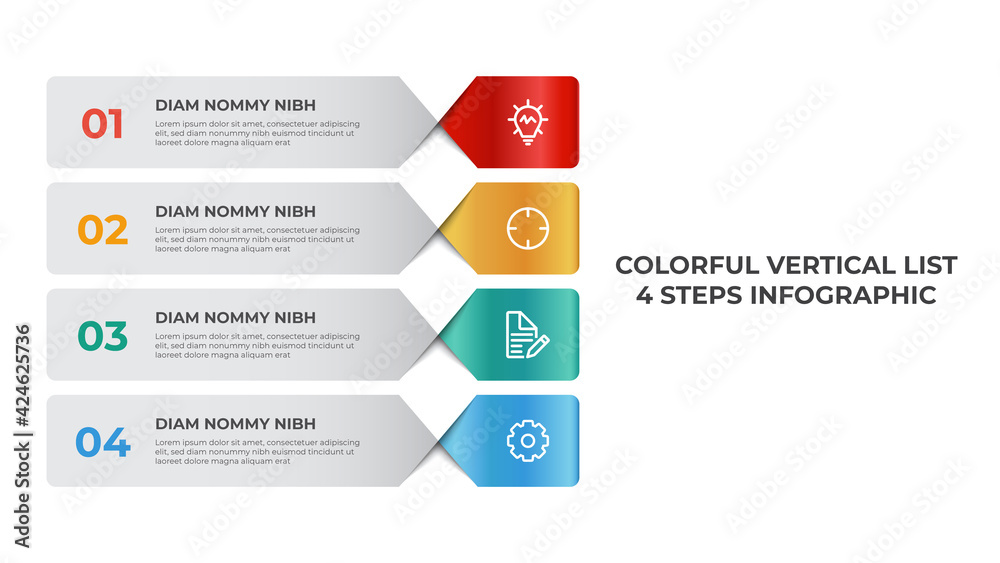 Vertical list infographic element template, business data visualization ...