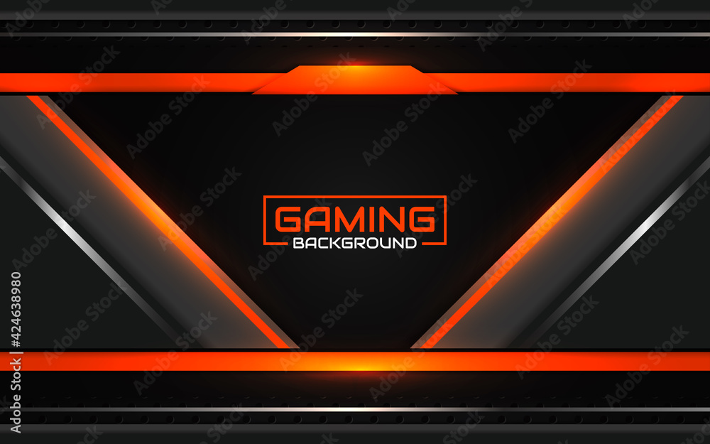Abstract futuristic geometric black and orange gaming background with ...