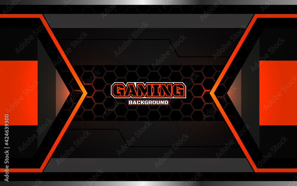 Abstract futuristic geometric black and orange gaming background with ...