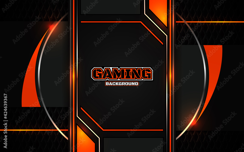 Abstract futuristic geometric black and orange gaming background with ...