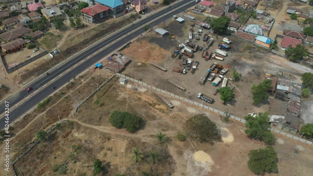 Aerial rural industrial area descent Freetown Sierra Leone. Sierra ...
