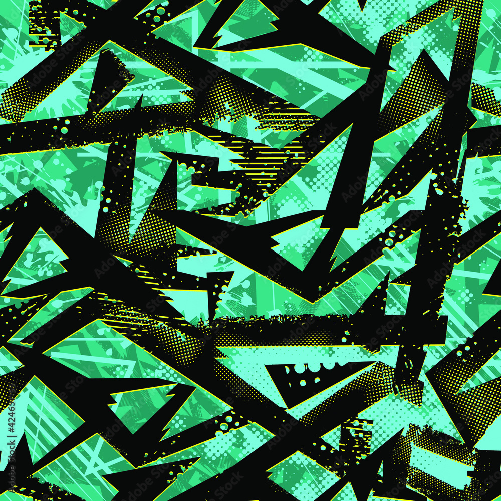 Abstract seamless geometric haotic pattern with scuffed, drops, sprays ...