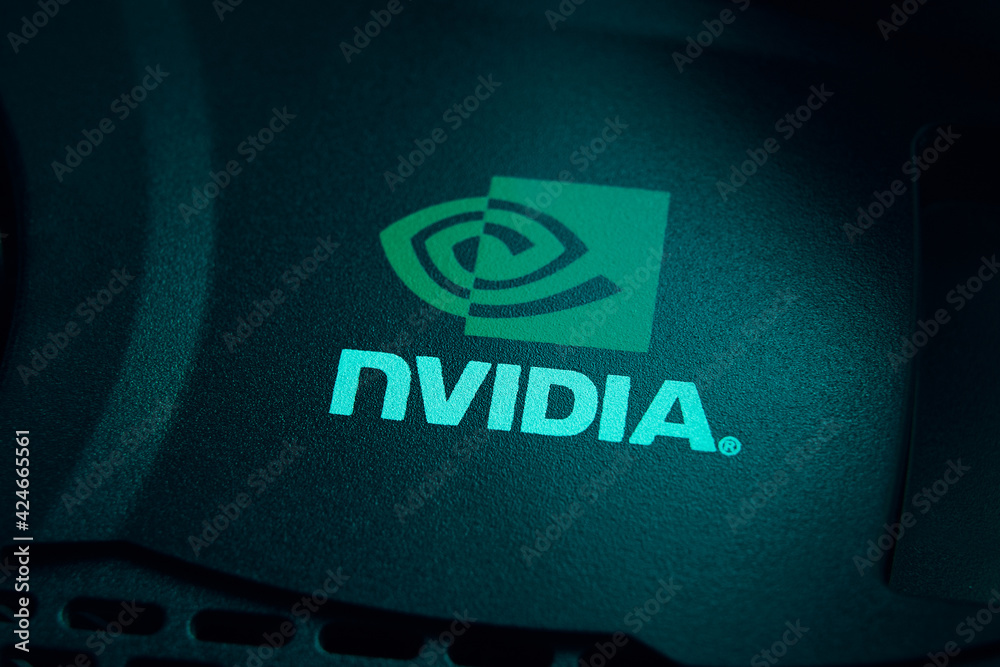 Foto de 28 June 2019 Bishkek, Kyrgyzstan: Nvidia logo. Merchandise of a ...