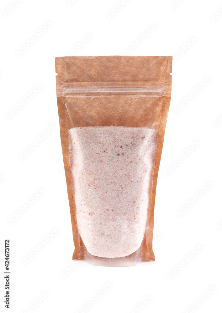 Himalayan salt, ground in a brown paper bag. Doy-pack with a plastic ...
