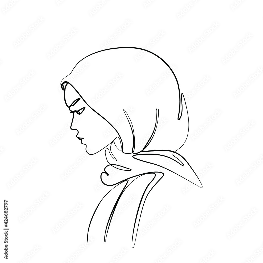 Modern fashion hijab girl, continuous line drawing, women wearing hijab ...