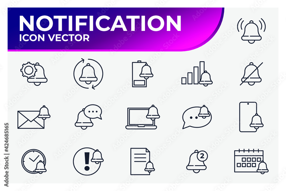 Set of Notification icon. Notification pack symbol template for graphic ...