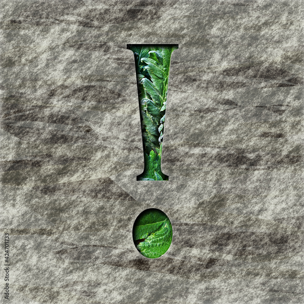 square graphic: exclamation mark in color as capital letter, a deepend ...