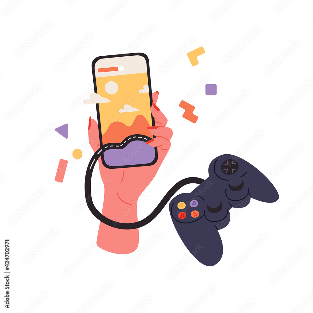 Online gaming application flat cartoon illustration. Smartphone ...