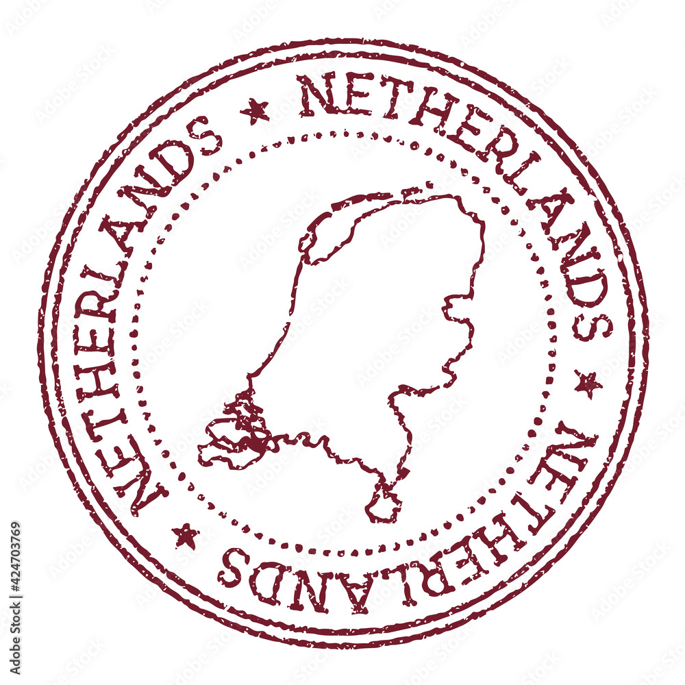 Netherlands round rubber stamp with country map. Vintage red passport ...