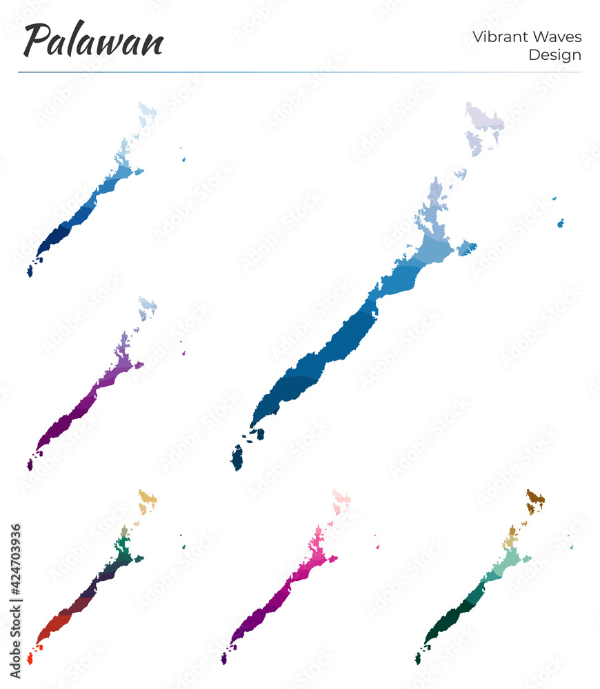 Set of vector maps of Palawan. Vibrant waves design. Bright map of ...