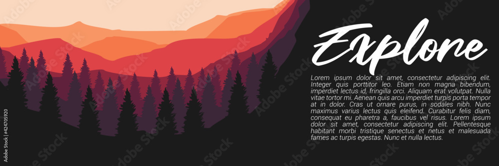 explore forest mountain flat design vector banner template good for web ...