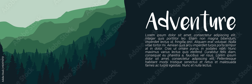 green mountain forest adventure flat design vector banner template good ...