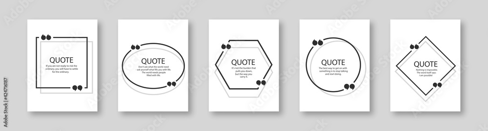 Vector illustration of quote in black frame with quotation marks on ...