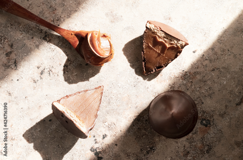 make caramel cones, caramel cone and chocolate split in half, spoon ...