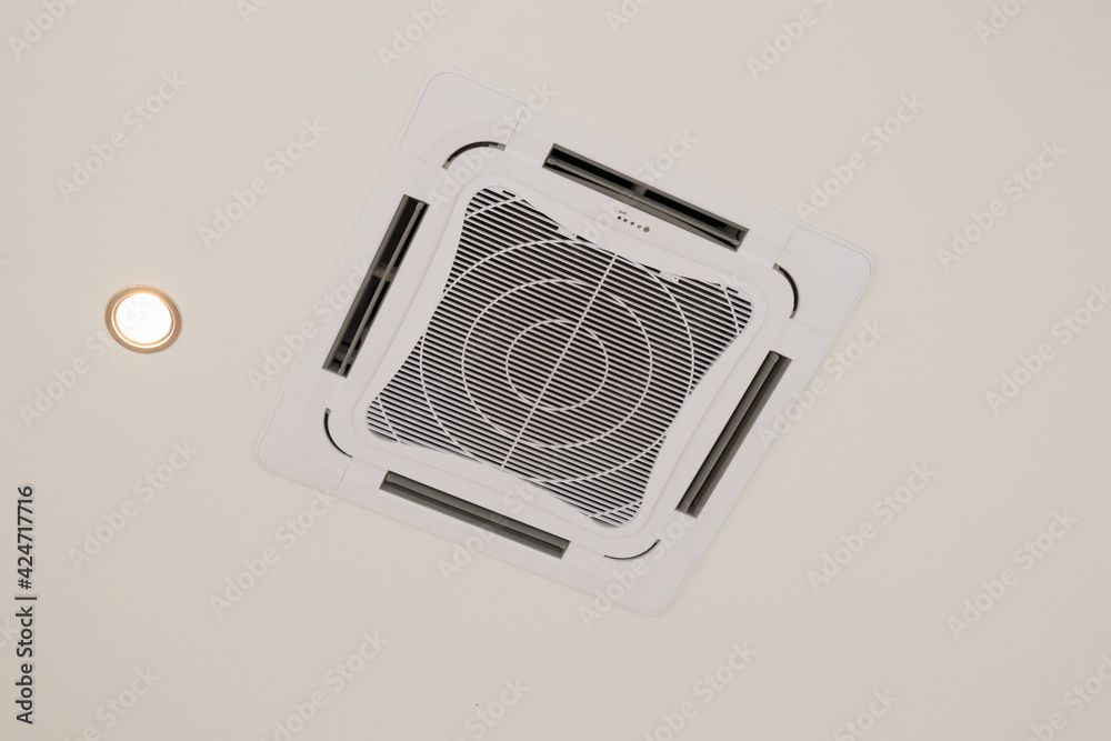 ceiling mounted cassette type air conditioning system Stock Photo ...