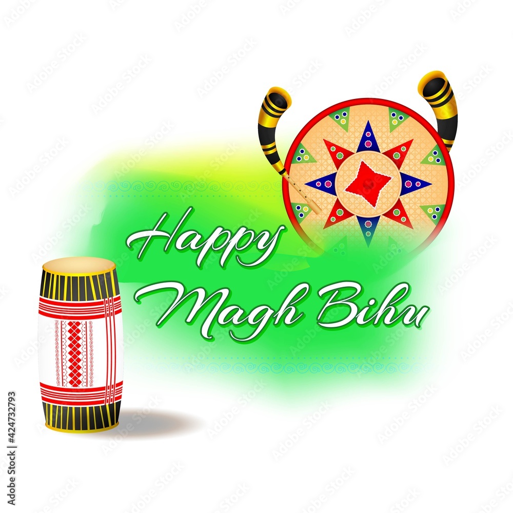 Vector illustration of Magh Bihu (Hindi text) means Assamese New Year ...