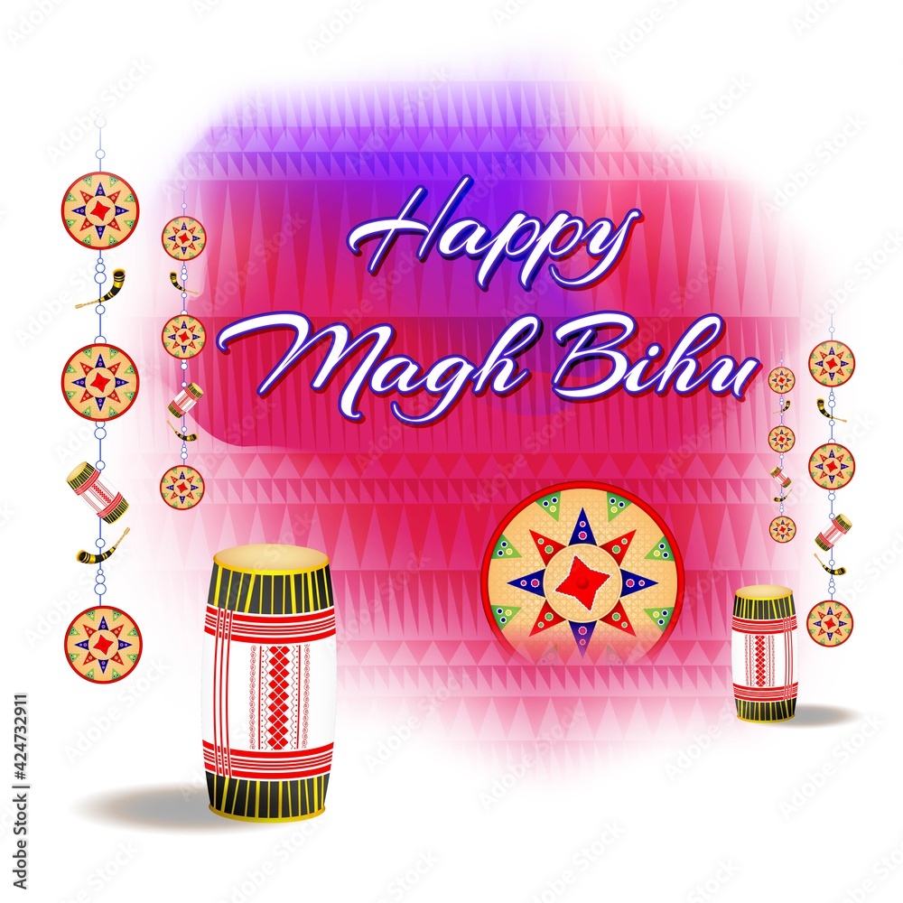 Vector illustration of Magh Bihu (Hindi text) means Assamese New Year ...