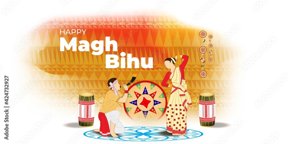 Vector illustration of Magh Bihu (Hindi text) means Assamese New Year ...