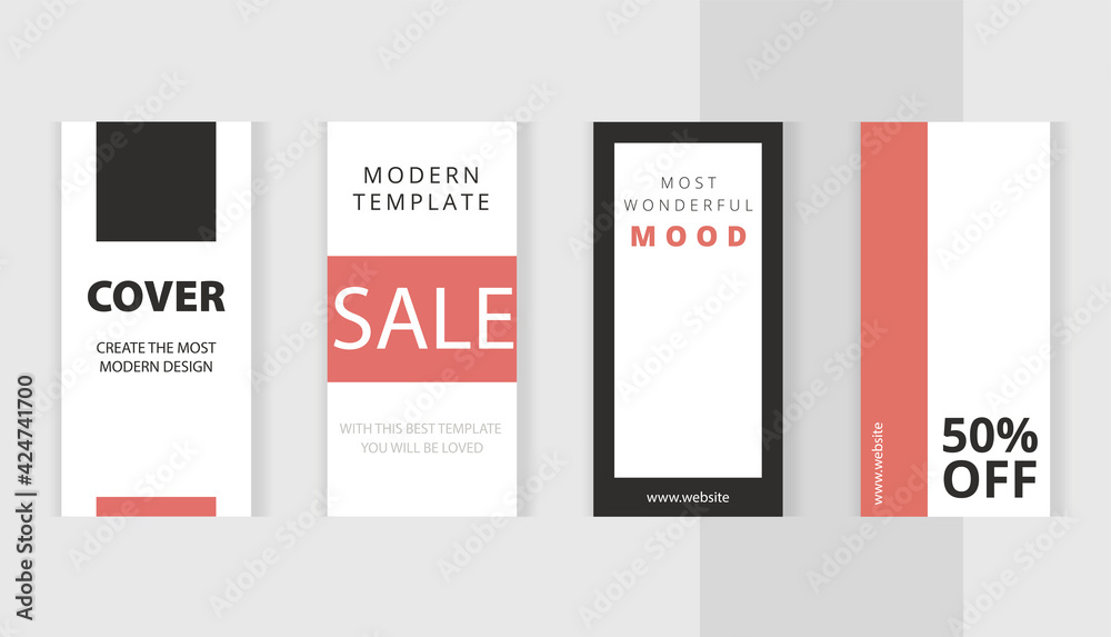 Modern red style. Set of editable vertical photo collage banners ...