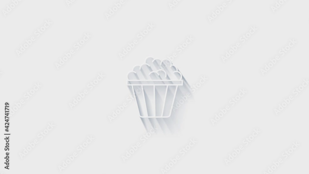 Simple popcorn icon. White icon with shadow on transparent background ...