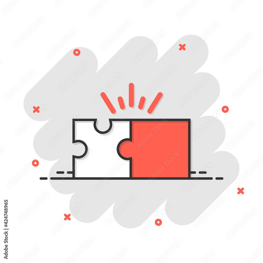 Vecteur Stock Puzzle compatible icon in comic style. Jigsaw agreement ...