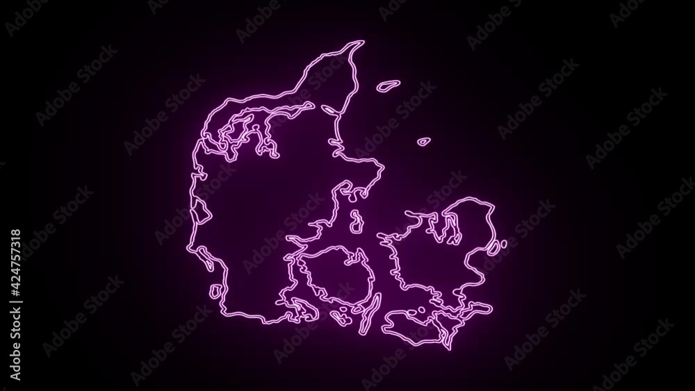 Neon Map of Denmark, Denmark outline, Animated close up map Denmark vídeo do Stock | Adobe Stock