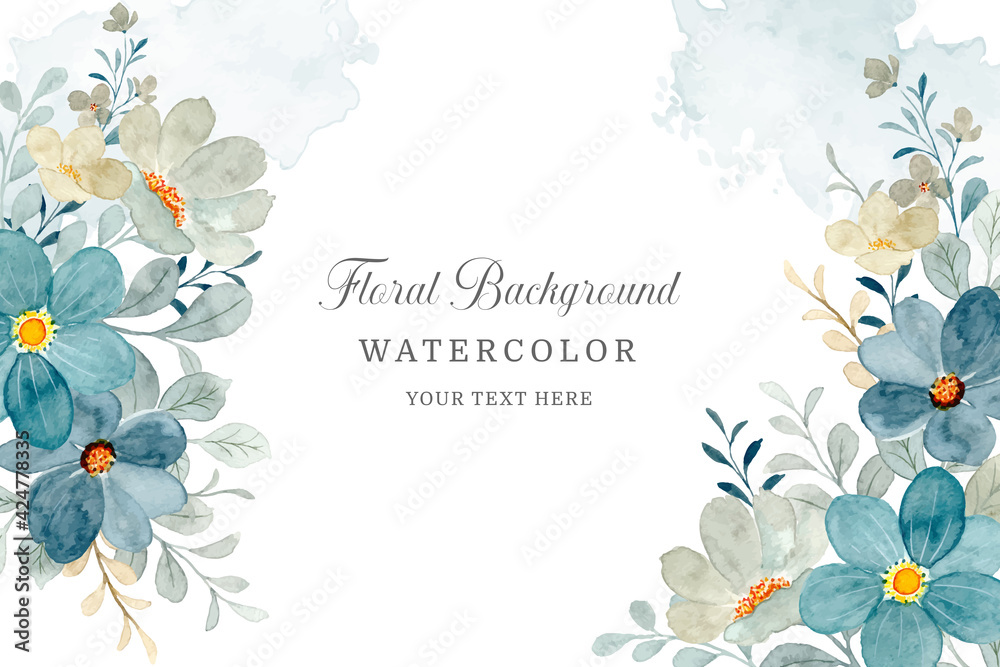 Blue gray floral frame. Watercolor flower abstract background เวกเตอร์ ...