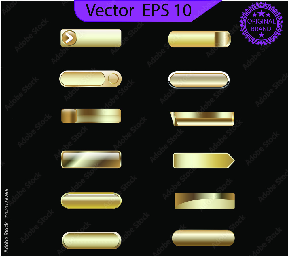 Blank Elegant Golden Buttons. Set of glass gold buttons and sliders ...
