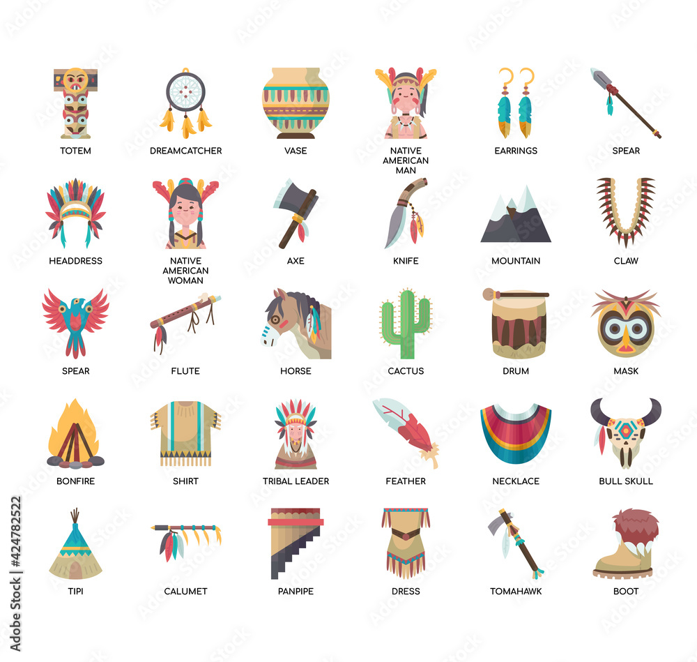 Set of native american thin line and pixel perfect icons for any web ...