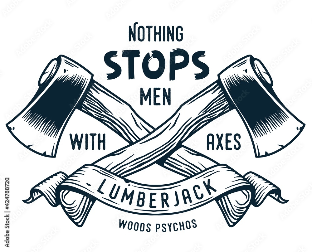Logo, emblem with sharp axe of lumberjack and axeman. Hatchet or ax for ...