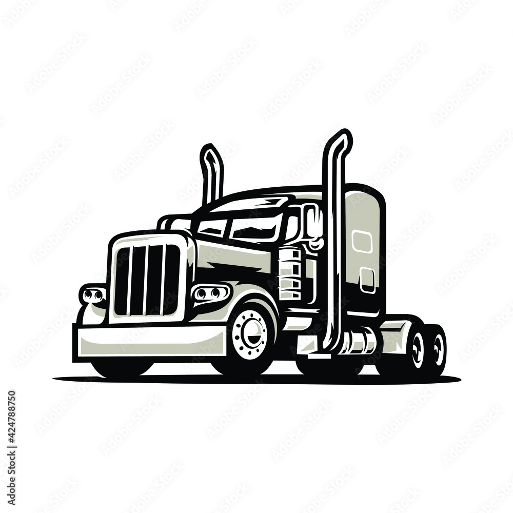 Semi Truck 18 Wheeler Trucker front view vector isolated Stock Vector ...