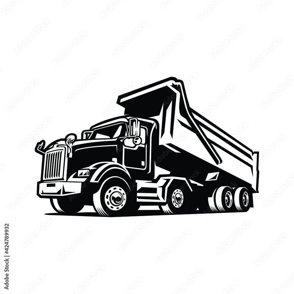 Dump truck, Tipper truck vector black and white isolated Stock Vector ...
