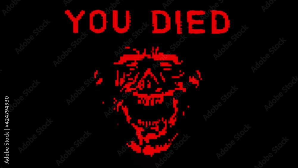 Scary laughing skull. Evil demon face of dark. Flashing inscription on ...