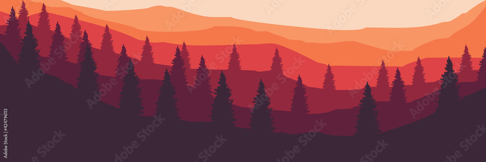 Vector flat design of sunset over mountain good for desktop wallpaper ...
