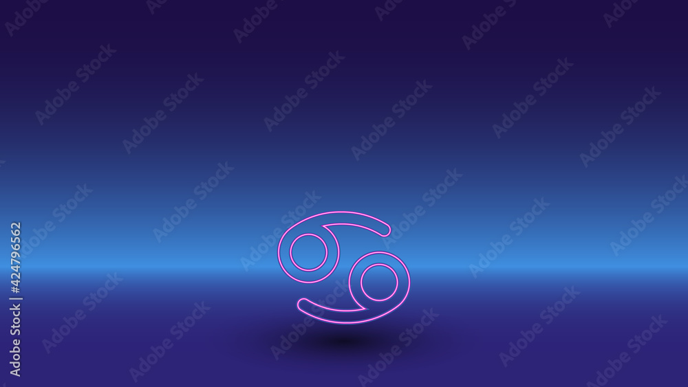 Neon cancer zodiac symbol on a gradient blue background. The isolated ...