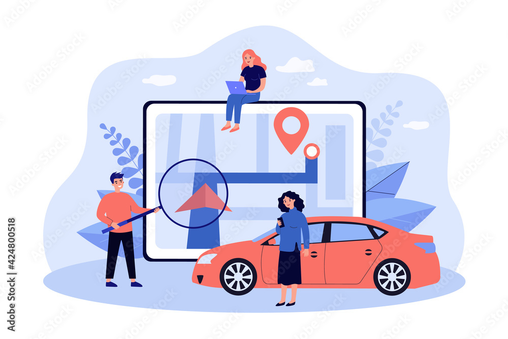 Tiny people and GPS with giant city map flat vector illustration ...