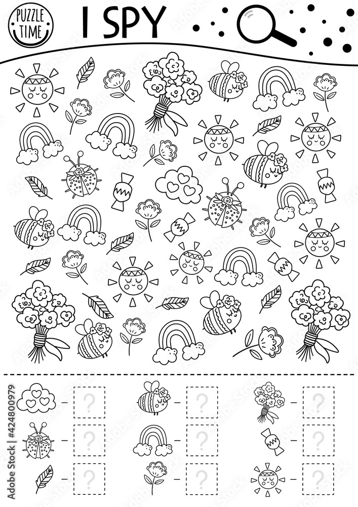 Mothers day black and white I spy game for kids. Searching and counting ...