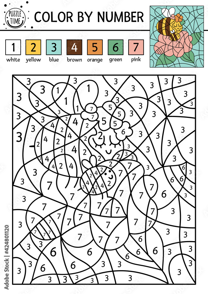 Vector Mothers day color by number activity with baby bumblebee and ...