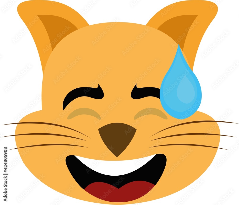 Vector emoticon illustration of a cartoon cat's head with a shameful ...