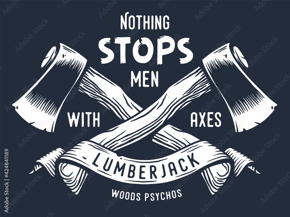 Vetor de Logo, emblem with sharp axe of lumberjack and axeman. Hatchet ...