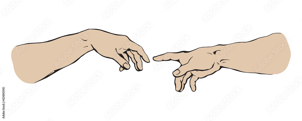 Hands of the creation of Adam. Vector drawing Stock Vector | Adobe Stock