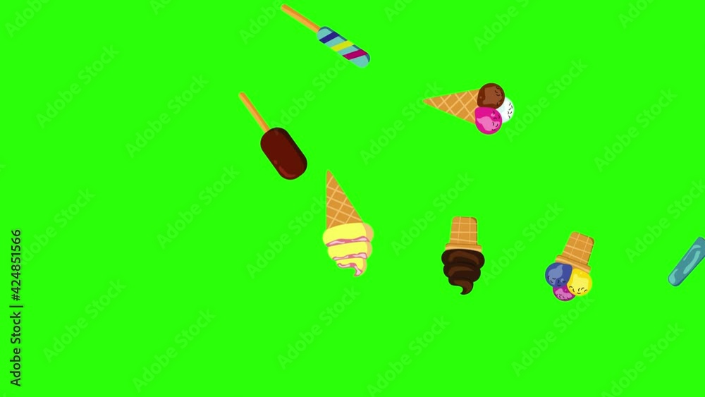 Group of ice cream animation on green screen chroma key, decorative ...