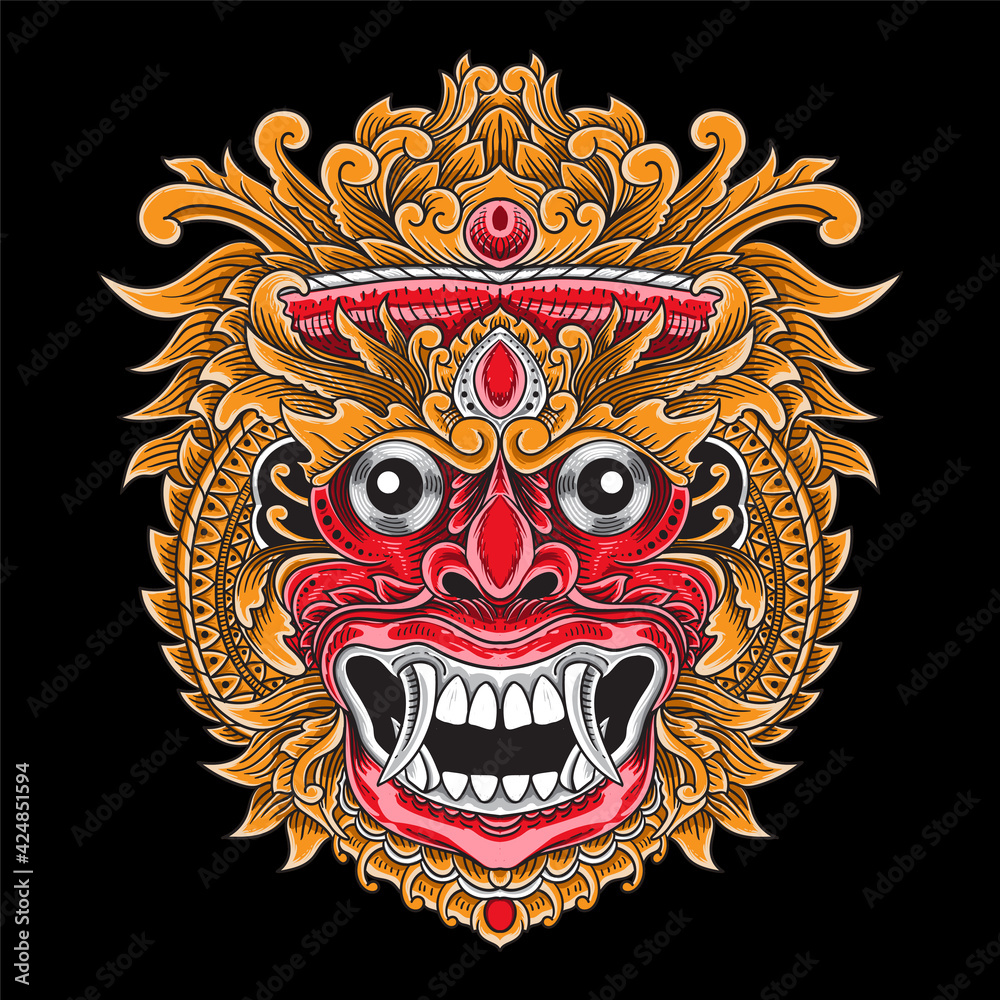 tattoo and t-shirt design hand drawn rangda barong bali premium vector ...